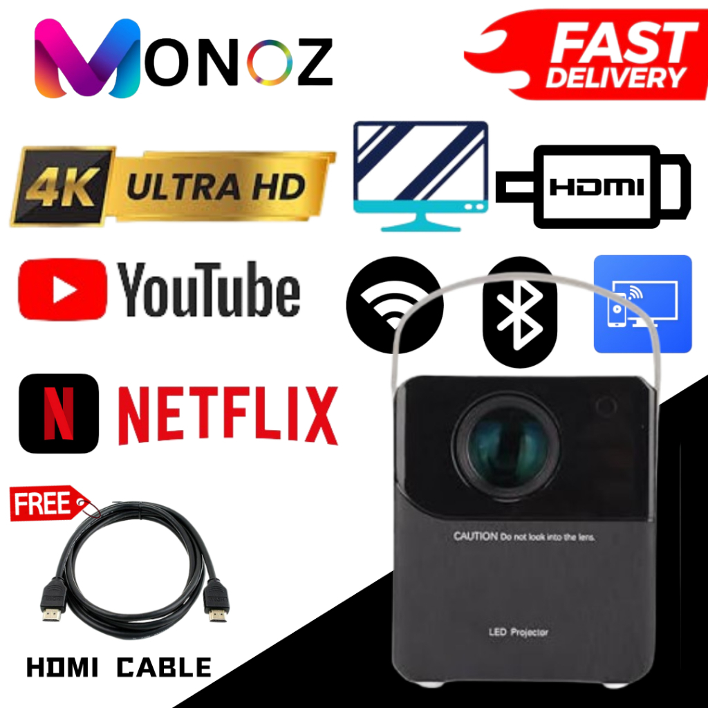 Y8 PRO 4K Smart Projector | Wireless, WiFi, Bluetooth, Phone Compatible ...