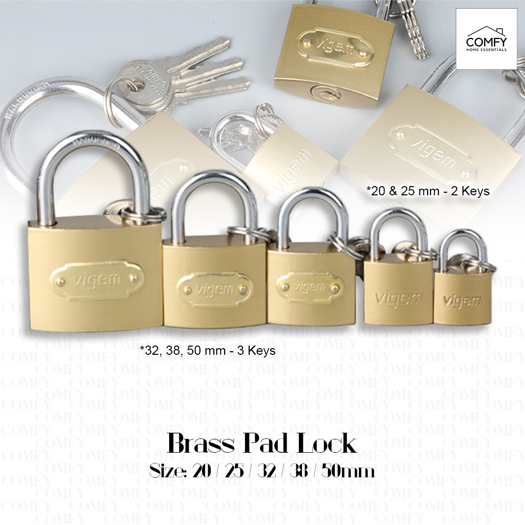 Security Brass Padlock Heavy Duty Door Lock with Key Gate Pad Lock w ...