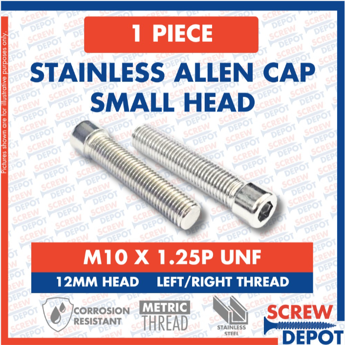 1PC Small Head Side Mirror Bolt / Stainless Allen Cap M10 x 1.25 NF ...