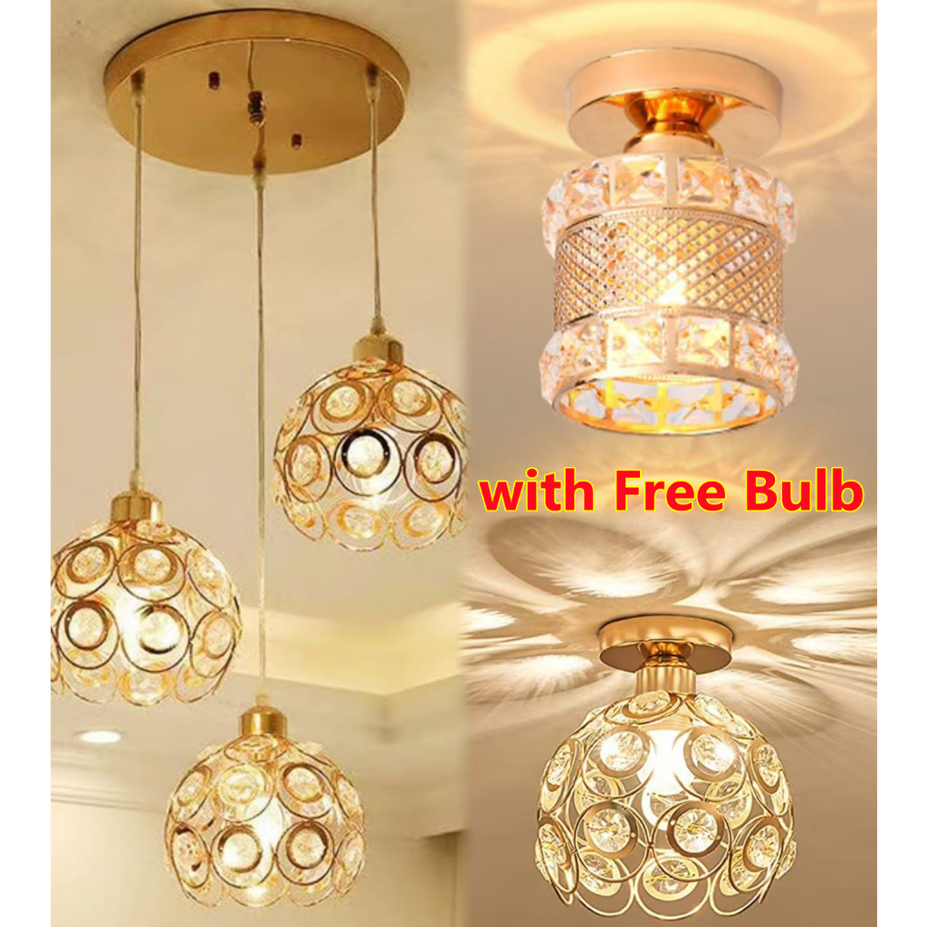 【Free Bulb】Crystal Celing Light Metal Cage Pendant Lights Drop Light ...