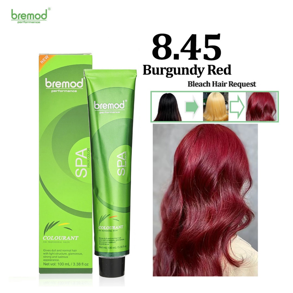 Bremod Hair Color 8.45 Burgundy Vivid Red 0.45 Red Dye Cream-Semi ...