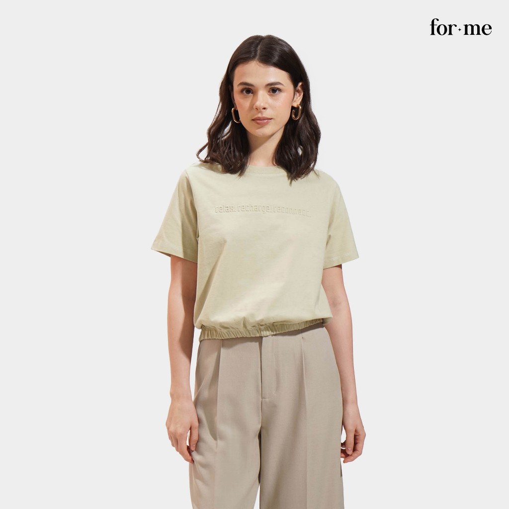 ForMe Embossed Graphic Tee T-Shirt For Women (Sage Green) | Shopee ...