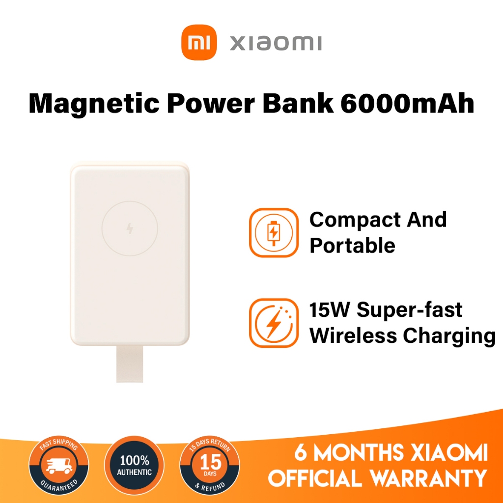 Xiaomi Magnetic Power Bank 6000mAh 15W Wireless Charging Built-in Stand Compact And Portable ...