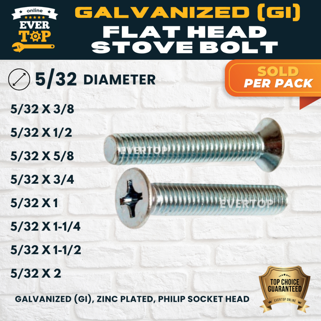 5/32 Galvanized Flat Head Stove Bolt ZINC PLATED, PHILIP SOKCET HEAD ...