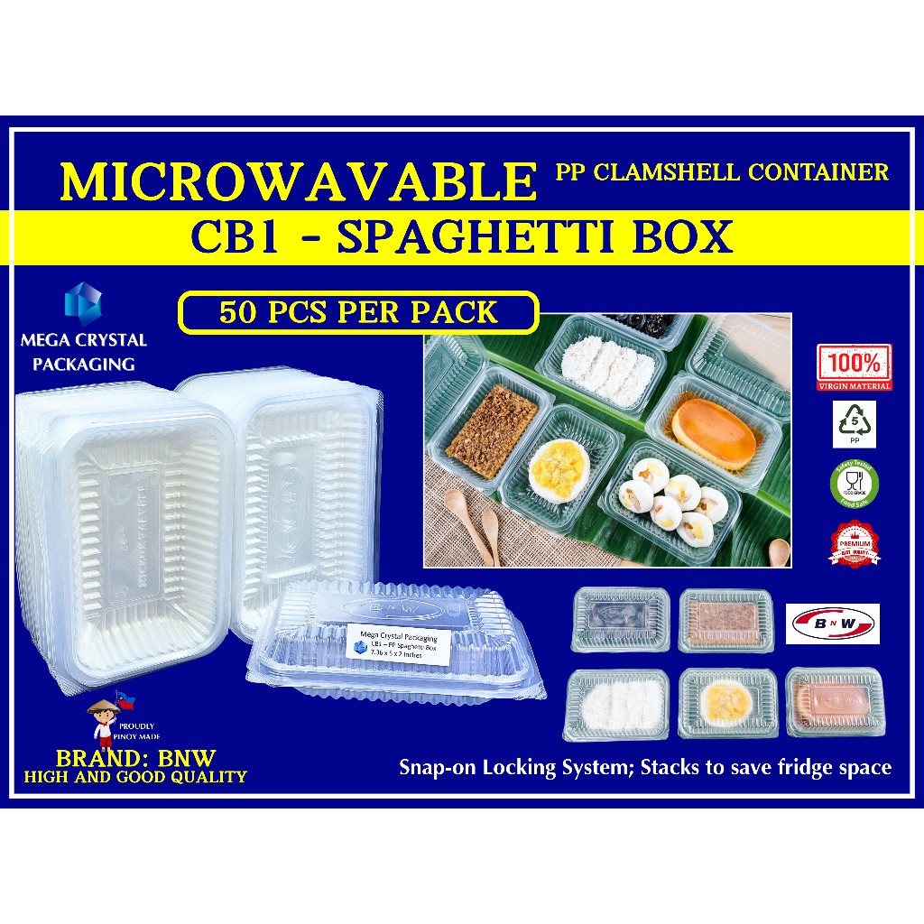 [ 50 Pcs ] Microwavable Plastic Clamshell Container CB1 Spaghetti Box ...