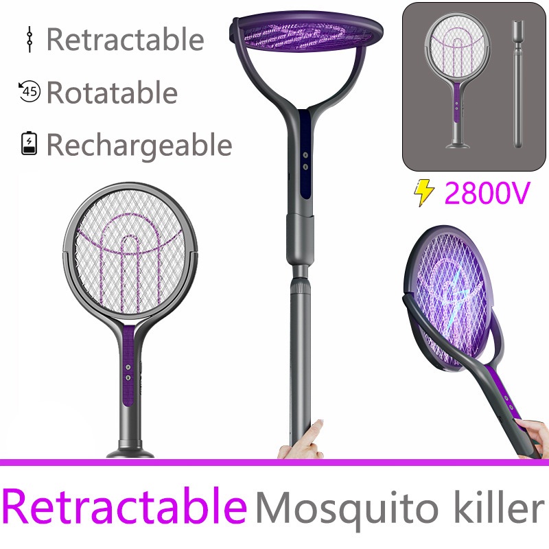 Rotating Head Electric Fly Swatter Racket Rechargeable Bug Zapper ...