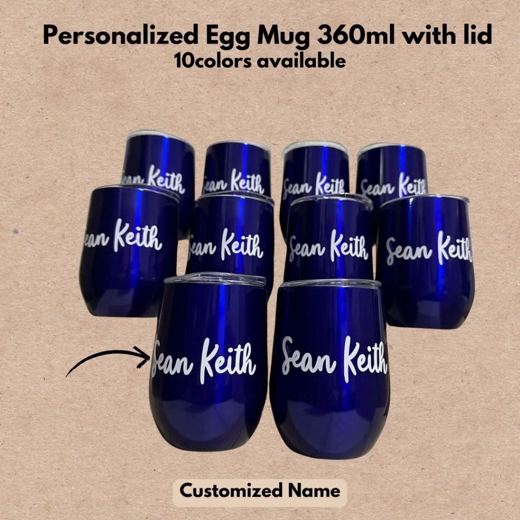 Customized Egg Mug with Name Double wall with Lid Cover 360ml Souvenir ...