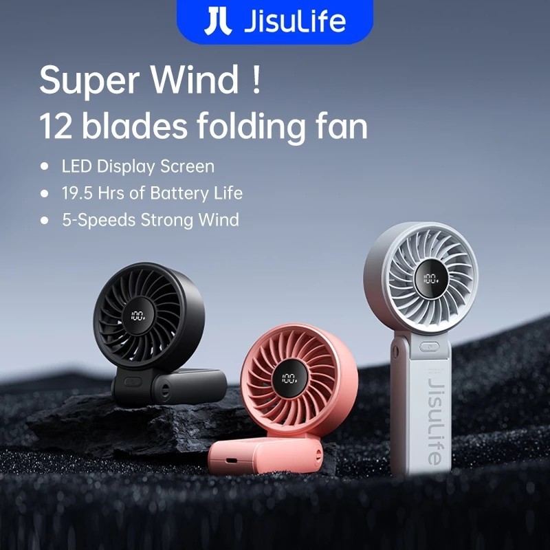 JISULIFE Life 7 Portable Mini Fan 3600/5000mAh Foldable USB Fans With 5 ...
