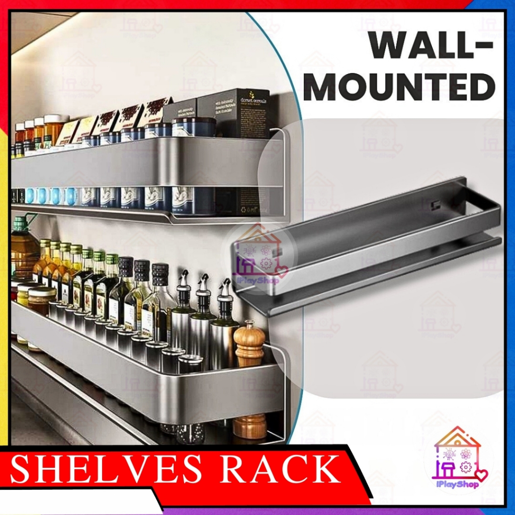Double Row Shelf Kitchen Spice Storage Rack Wall Mounted Seasoning ...
