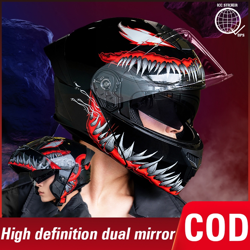 AXK 909 Dual Lens Design Modular Helmet Motorcycle Helmet with ICC ...