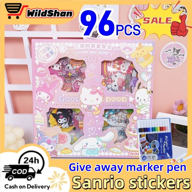 96Pcs Sanrio stickers Student Notebook Hand Account stickers Cute ...