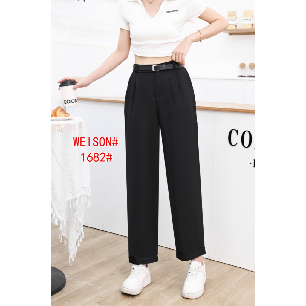 WANG WEISON LIGHT WEIGHT STRAIGHT CUT WITH BLACK BELT TROUSER #1682W ...