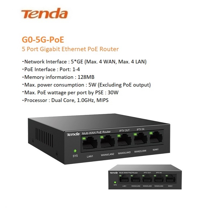 Tenda G0-5G-PoE 5 Port Gigabit Ethernet PoE Router | Shopee Philippines