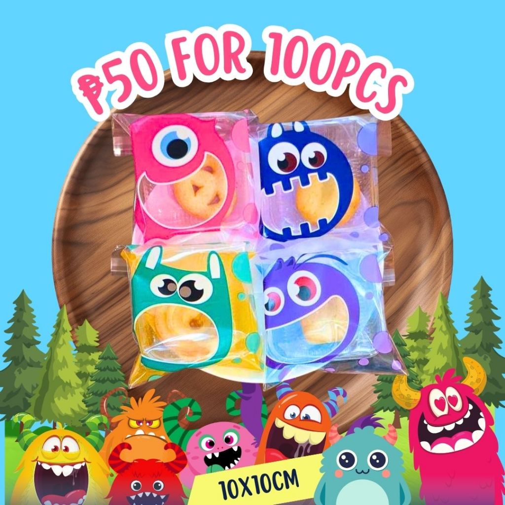 FP3047 (100PCS) 10x10 cm Cute Colorful Monster Bag Candy Cookie Pastry ...