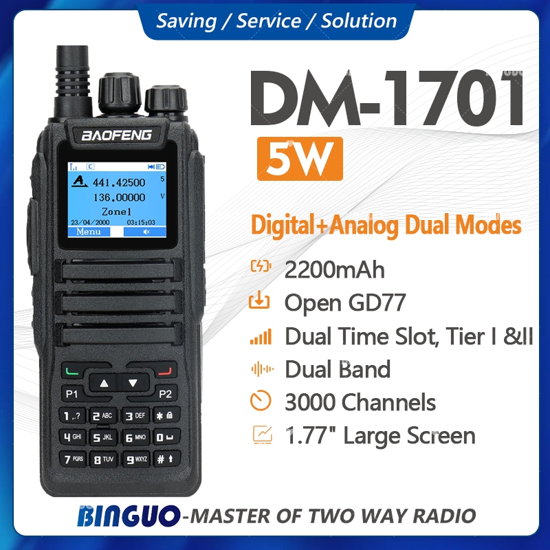 Baofeng DM-1701 DMR Walkie Talkie Dual Mode Analog Digital Tier 1+2 ...