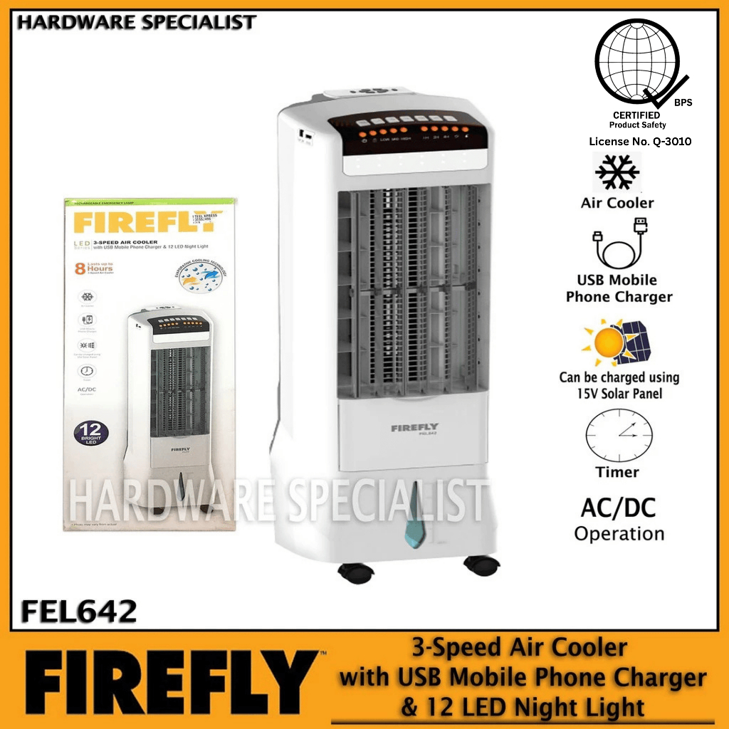 Firefly 3-speed Air Cooler with USB Mobile Phone Charger & 12 LED Night ...