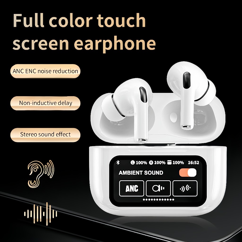 A9 Pro Smart Touch Screen ANC TWS Earphones Bluetooth 5.4 Wireless ...