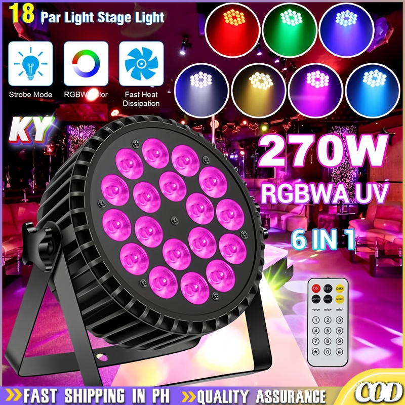 KAIY 18 LED Par Lights RGBWAUV 6 IN 1 Full Color Stage Lighting DMX512 ...