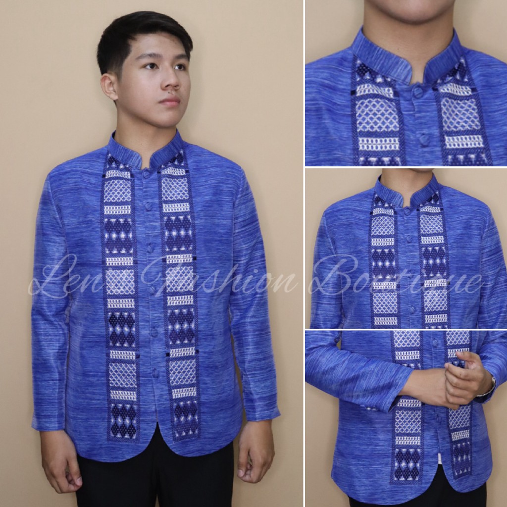 HIGH QUALITY COAT BARONG - CHINESE COLLAR (BLUE) | Shopee Philippines
