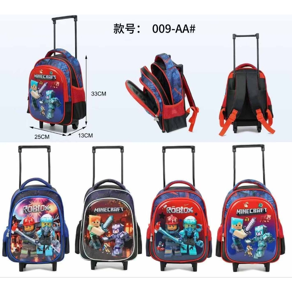 New 12Inches Roblox Minecraft 3D Design Trolley Bag School Bagpack For ...