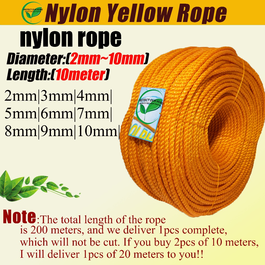 Length 10meters Diameter 2-10MM Nylon Rope Panali Lubid Polyethylene Rope Tali Twisted Rope ...