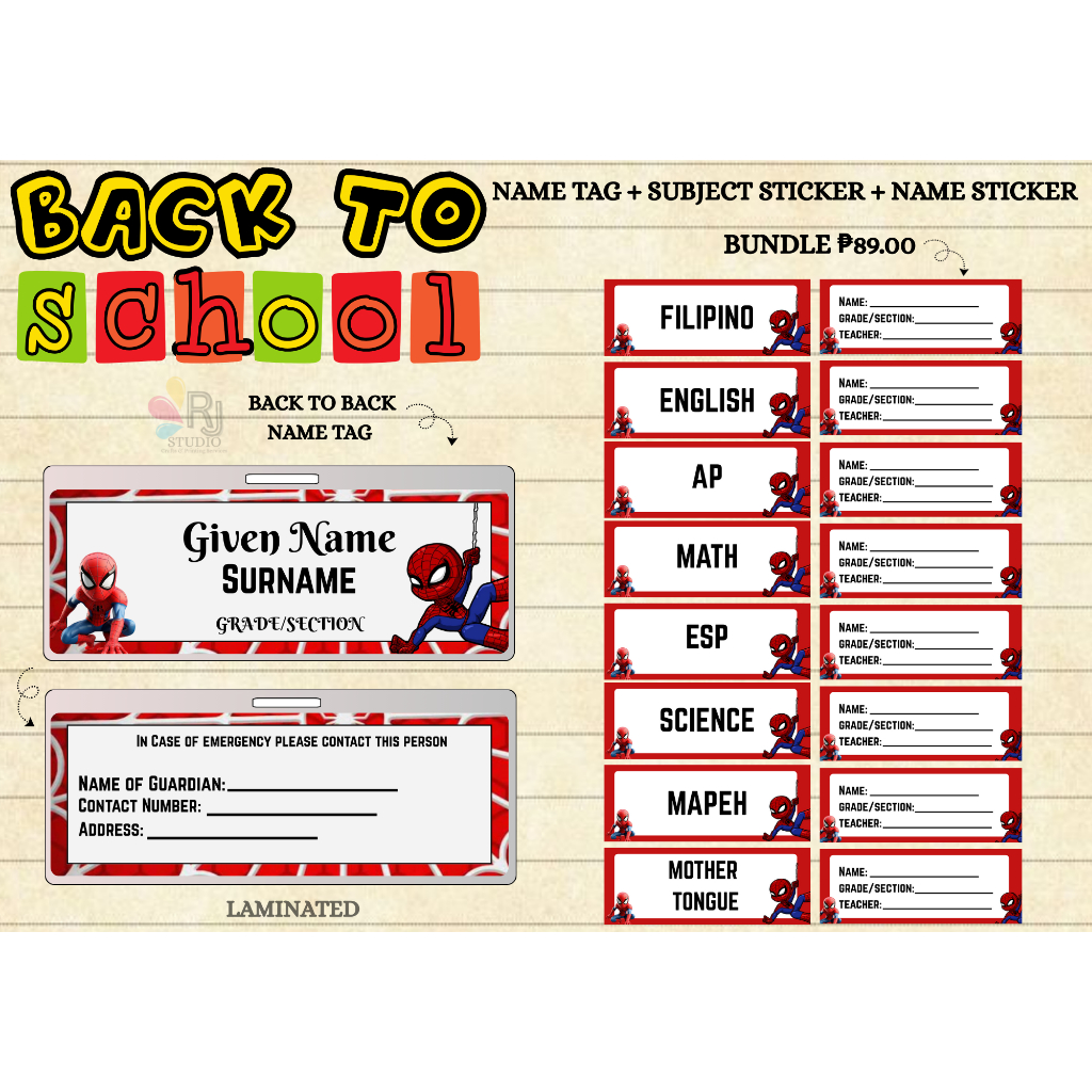 Name Tag + Subject Sticker + Name Sticker Bundle (Superhero) | Shopee ...