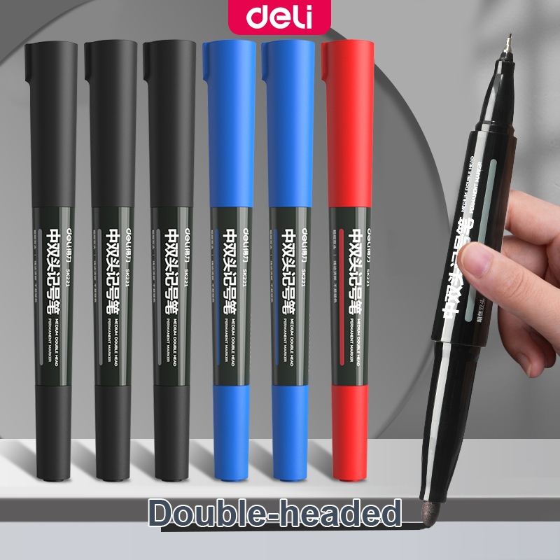 Deli Double Tip Permanent Marker Industrial-Strength Ink for School ...