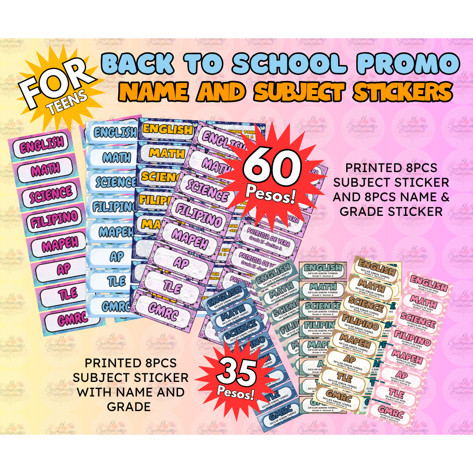 SIMPLE NO CHARACTER Subject Label Stickers and Name Stickers Design for ...