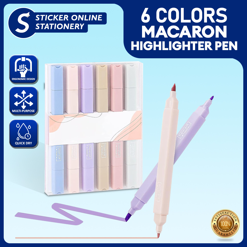 6 Colors Macaron Highlighter Pen Set Colorful Pens For Making Notes ...