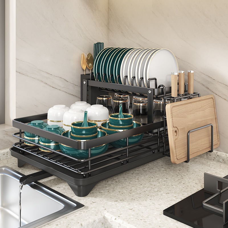 Black Dish Rack Stainless Multifunctional Kitchen Organizer For Dishes ...