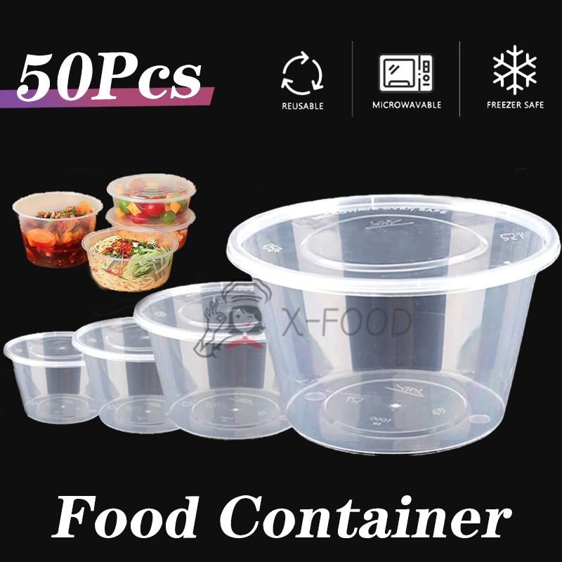 50pcs丨Round Microwavable Food Container Tub Clear Disposable Plastic ...