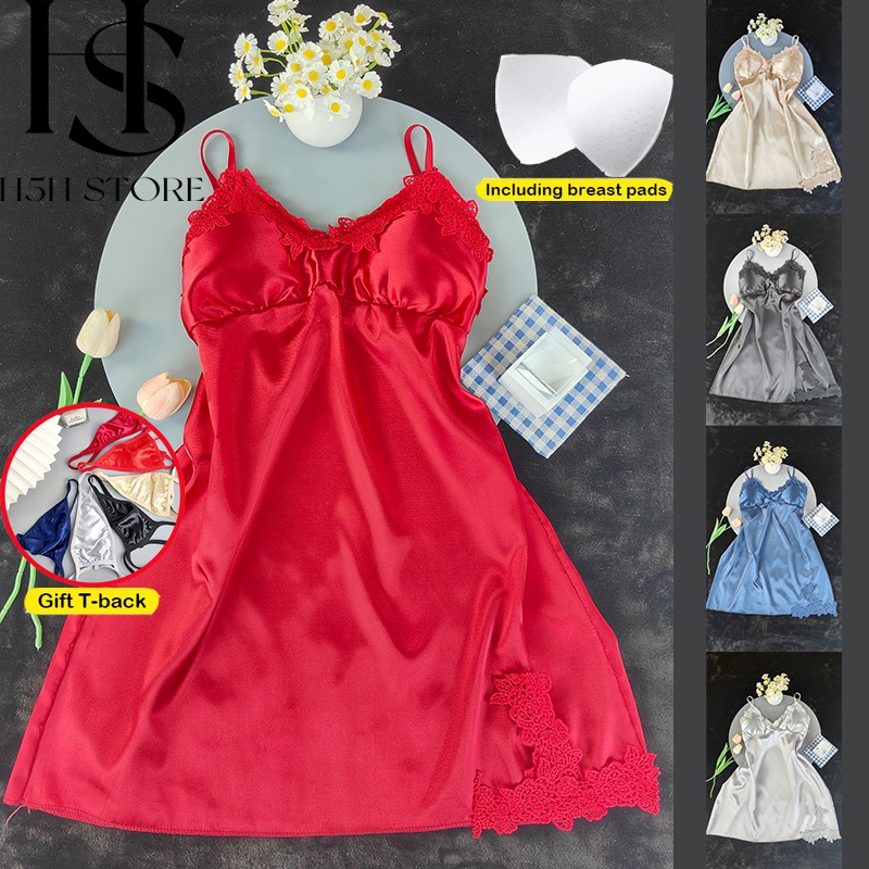 H5H Halter Nighties Backless Sleepwear Ice Silk Summer Women Nightwear ...