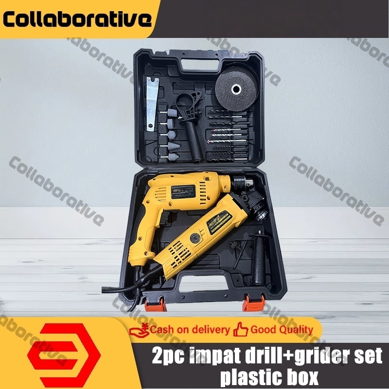 YELLOW ALL NEW Powerful 2 in 1 Angle Grinder and Drill Set with Hard ...