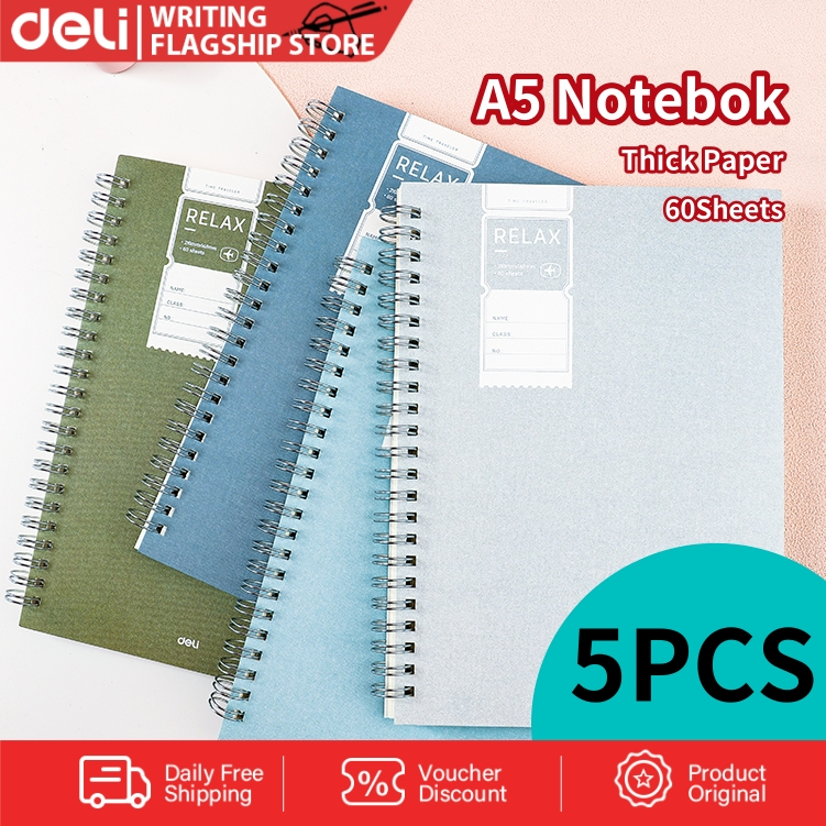 Deli 5PCS Thick A5 Spiral Notebook 60Sheets Binder Notebook Line ...