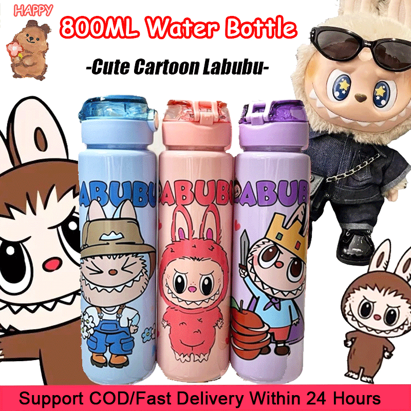 800ML Labubu Plastic Water Bottle Cup Cartoon Cute Tumbler with Straw ...