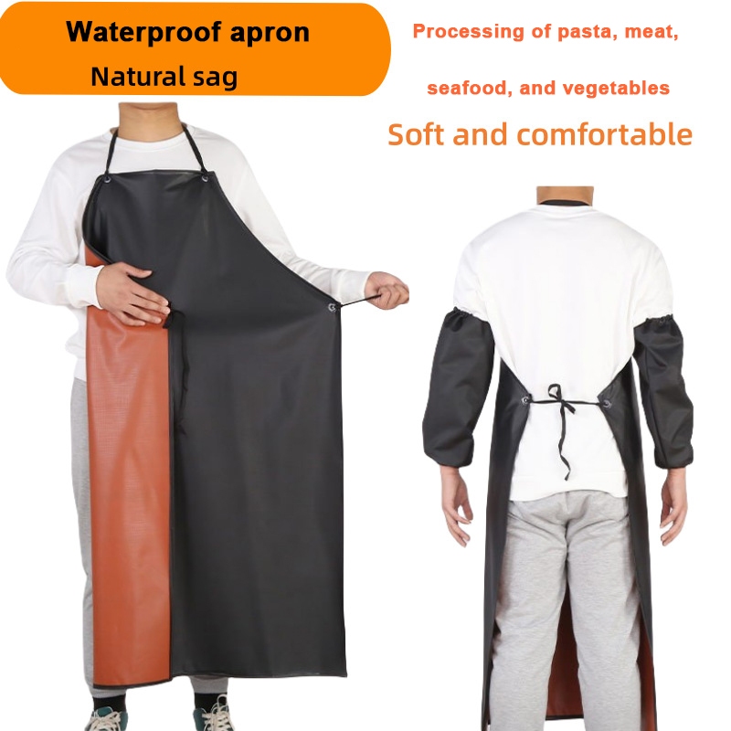 Waterproof Chef Butcher Antifouling Work Apron PU Black BBQ Kitchen ...
