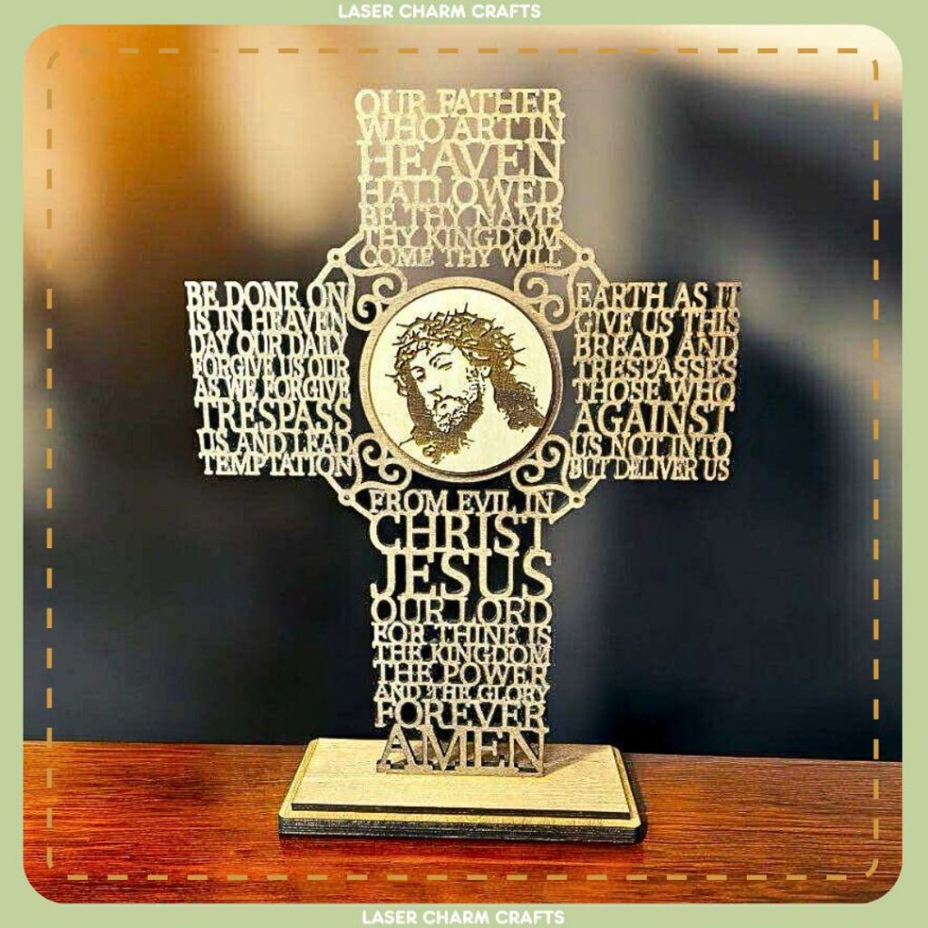 LCCE 15 inch Lord’s Prayer Wooden Cross – Laser Cut & Engraved Jesus ...
