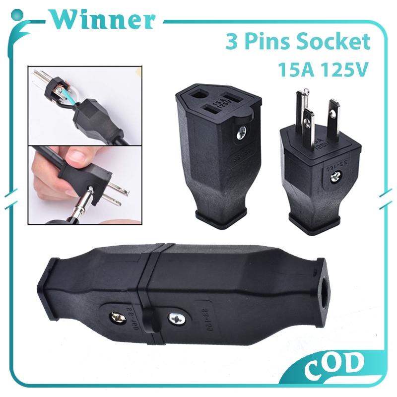 3 Pins Power Plug Electrical AC 125V 15A American Female Male Power ...