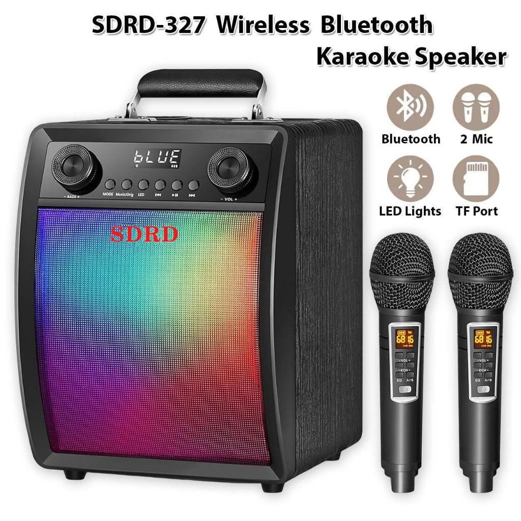 SDRD 327 Karaoke Machine with 2 UHF Wireless Microphones Portable ...