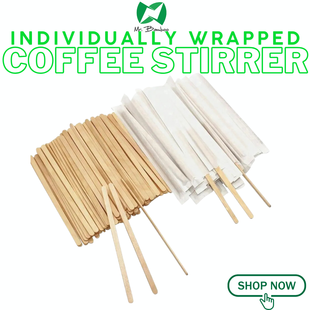 100/500pcs Mr. Bamboo Coffee Stirrers Individually Wrapped Wooden ...