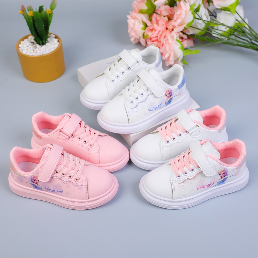 Futue seeds rubber shoes for kids girl Elsa princess white casual skate ...