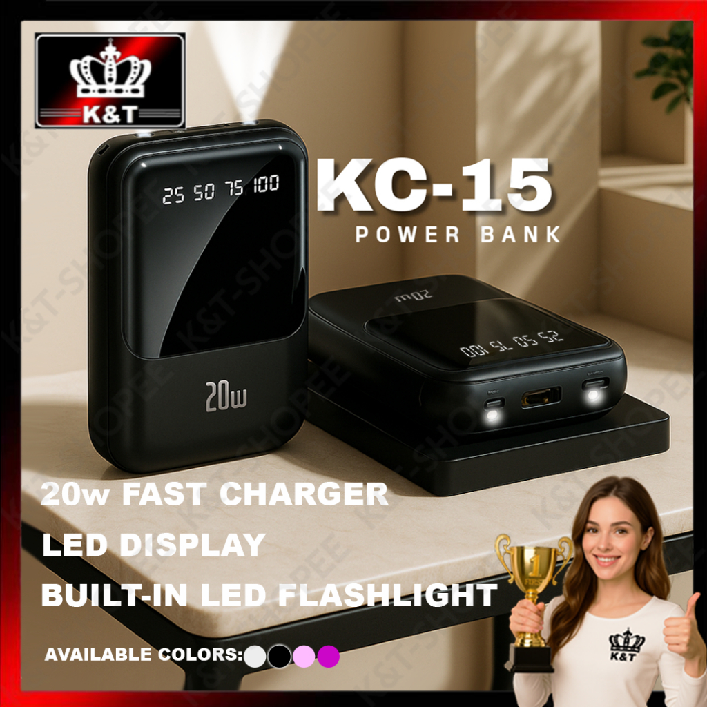 KC15 / KC12 20000mah Fast Charger Powerbank With LED Emergency Light | Shopee Philippines