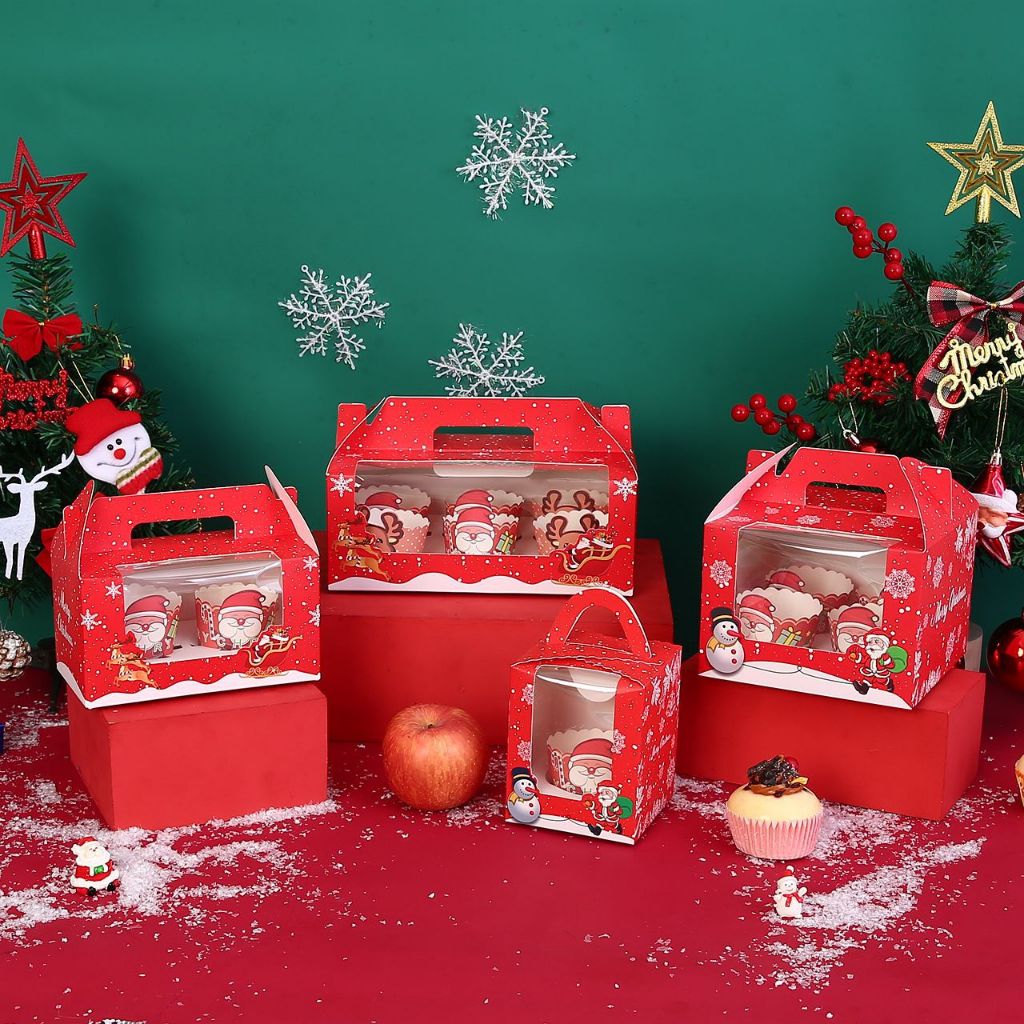 1pc Christmas Cupcake Box With Handle Muffin Box Pastry Box Gift Box ...