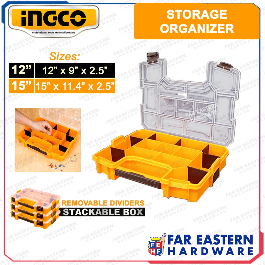 INGCO Plastic Storage Organizer Orange Stackable Box Tray Portable Tool ...