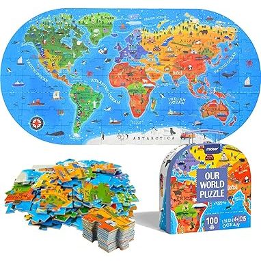 MIDEER 100PIECES World Map Jigsaw Puzzle w/ Continents Geography ...