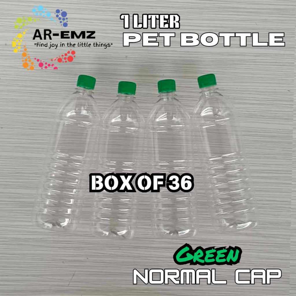 Ar-Emz Box of 36 Empty Plastic Bottles 1 Liter With Green Normal Cap ...