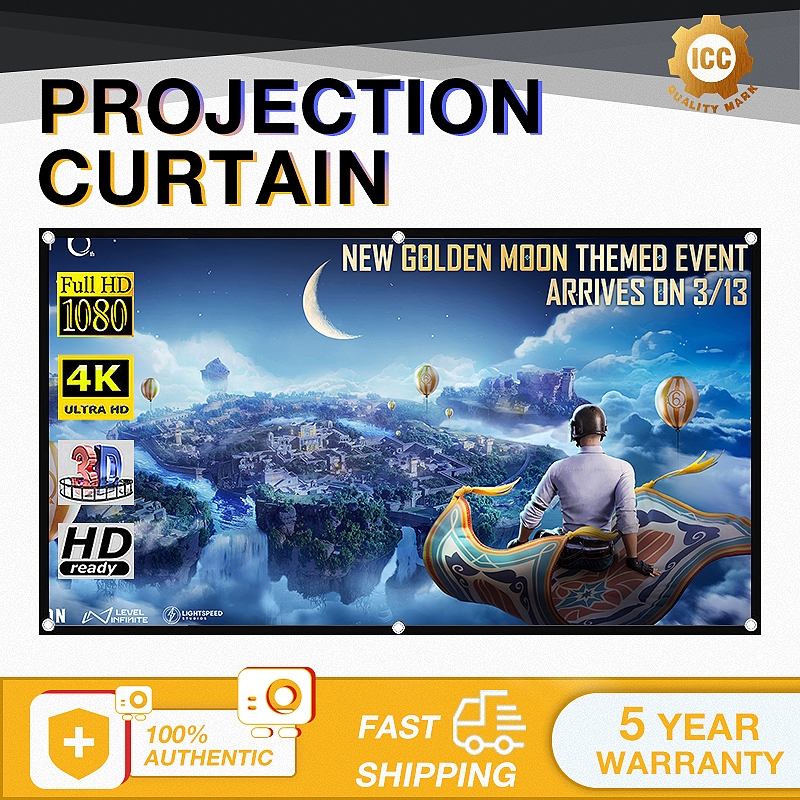 Projector Screen 16:9 3D HD Projection Cloth Foldable Home Outdoor ...