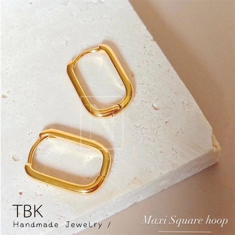 TBK 925 Silver-Plated Simple Small Rectangular Hoop Earrings Metal Geometric Oval Hoop Earrings ...