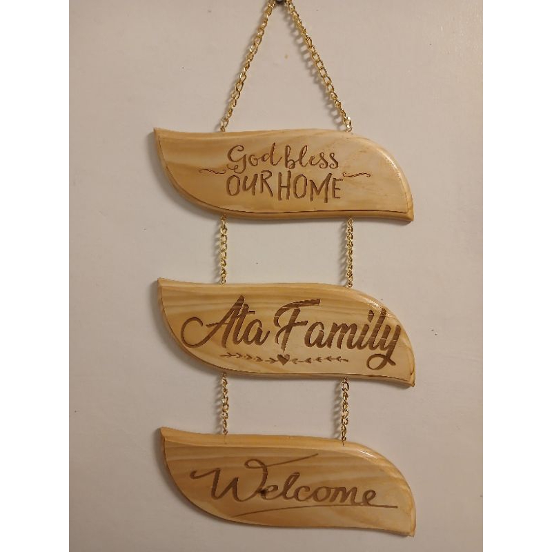 Welcome Hanging Signage Wood Engrave/customize name | Shopee Philippines