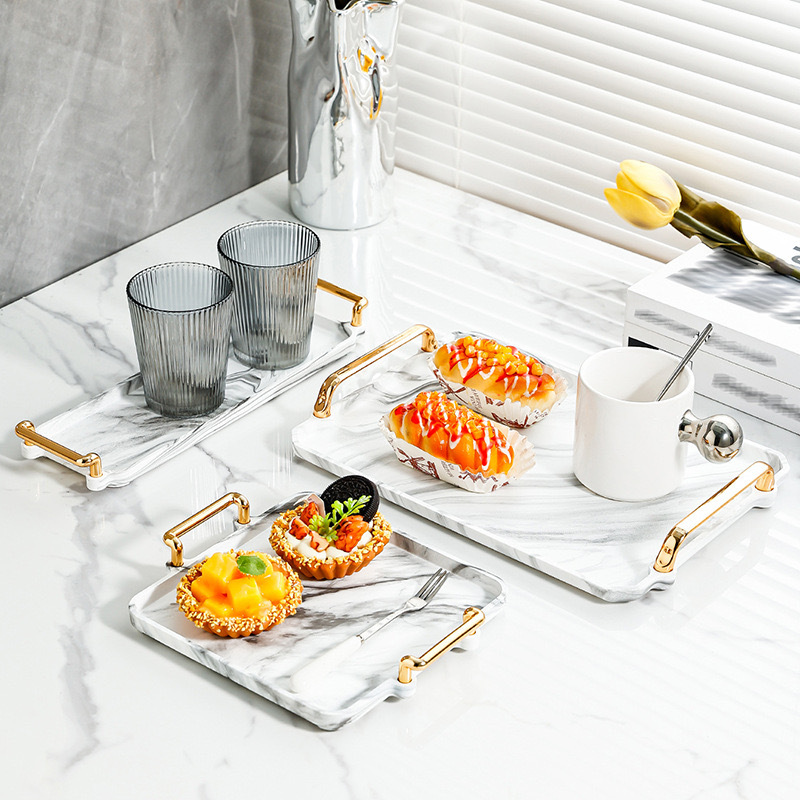 Serving Tray Decorative Tray with Handles Multi-Purpose Marble Pattern ...